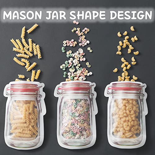 60 Pcs Reusable Mason Jar Ziplock Bags,Mason Jar Bottle Bags,Fresh Leak-Proof Snack Food Storage,Silicone Ziplock Bags for Kitchen,Camping,Travel,Office (60)