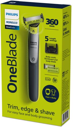 Philips Norelco OneBlade 360 Face + Body Hybrid Electric Trimmer and Shaver, QP2834/70