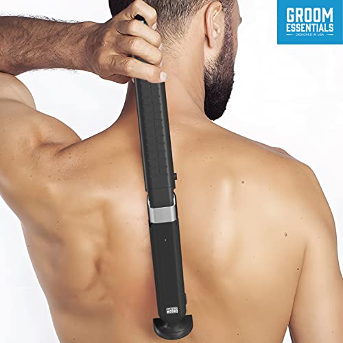 Groom Essentials Rechargeable Back Shavers for Men | USB Charging Hair Trimmer for Men w/Extendable, Foldable Arm for Hard-to-Reach Areas | Back Shaver & Body Trimmer for Men | Electric Razor for Men