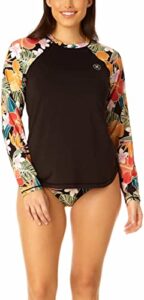 hurley womens upf 50+ long sleeve rashguard (as1, alpha, m, regular, regular, caribbean dreamin)