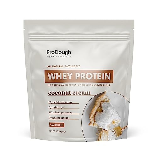 ProDough Gourmet Whey Isolate Hydrolized Protein Powder for Shake Mix- Easy Digest Enzyme Blend, 25g Protein per Serving, Natural Ingredients, Gluten Free, Keto Friendly (Coconut Cream)