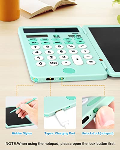 Aucanla Calculator with Notepad,12-Digit Large Display Desk Calculator,Rechargeable and Solar Basic Calculator for Office,School and Business