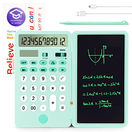 Aucanla Calculator with Notepad,12-Digit Large Display Desk Calculator,Rechargeable and Solar Basic Calculator for Office,School and Business