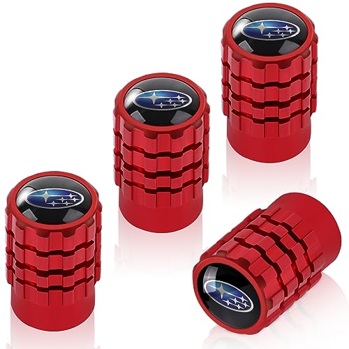 Car Tire Stem Valve Caps Air Cover Exterior Accessory Dust Cover Red Metal Tyre Valve Stem Cap Accessories for Subaru Forester Inland Impreza Legacy Crosstrek Ascent BRZ WRX Series