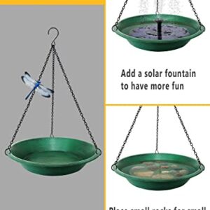 Keygift Hanging Bird Bath for Outdoor, Antique Green Metal Bird Feeder Birdbath Bowl with 17” Rust-Proof Black Chains for Garden Backyard Decor