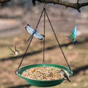 Keygift Hanging Bird Bath for Outdoor, Antique Green Metal Bird Feeder Birdbath Bowl with 17” Rust-Proof Black Chains for Garden Backyard Decor