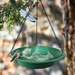 Keygift Hanging Bird Bath for Outdoor, Antique Green Metal Bird Feeder Birdbath Bowl with 17” Rust-Proof Black Chains for Garden Backyard Decor