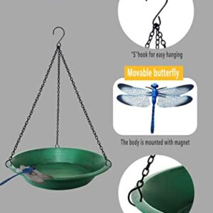 Keygift Hanging Bird Bath for Outdoor, Antique Green Metal Bird Feeder Birdbath Bowl with 17” Rust-Proof Black Chains for Garden Backyard Decor