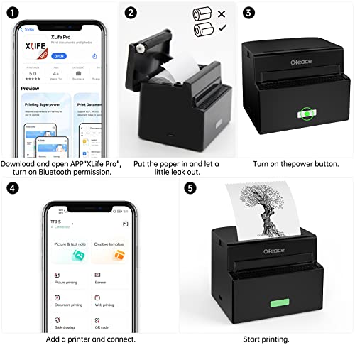 Ofeace Mini Pocket Printer, Sticker Printer, 200DPI Inkless Thermal Printer, Wireless Bluetooth Printer with Android iOS for Retro-Style Photos/Receipts/Notes/Lists/Label/Memo/QR Codes