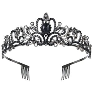 black tiaras and crowns for women girls, crystal birthday queen crowns with comb rhinestone princess tiara hair accessories wedding crown for brides