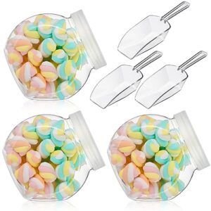 Umigy 4 Sets Plastic Candy Jar with Lid for Candy Buffet with Mini Acrylic Plastic Kitchen Scoop 42 oz Clear Candy Container Plastic Cookie Jar for Kitchen Counter Decorative Plastic Jar with Lid