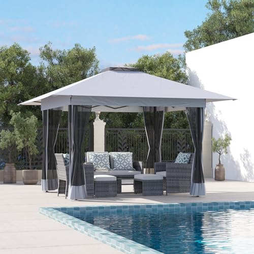 OC Orange-Casual 13’x13’ Pop Up Gazebo, Outdoor Gazebo Tent with Double Vented Roof Canopy, Powder Coated Steel and UV Protected Fabric, W/Netting Walls, for Garden, Yard, Lawn, Grey