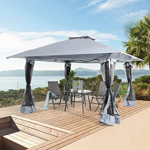 OC Orange-Casual 13’x13’ Pop Up Gazebo, Outdoor Gazebo Tent with Double Vented Roof Canopy, Powder Coated Steel and UV Protected Fabric, W/Netting Walls, for Garden, Yard, Lawn, Grey