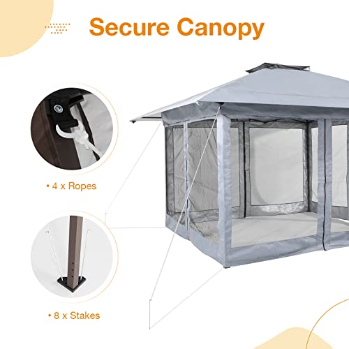 OC Orange-Casual 13’x13’ Pop Up Gazebo, Outdoor Gazebo Tent with Double Vented Roof Canopy, Powder Coated Steel and UV Protected Fabric, W/Netting Walls, for Garden, Yard, Lawn, Grey