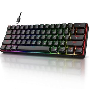 koorui 60% gaming keyboards, 61 keys wired ultra-compact mechanical keyboard 26 rgb backlit with red switch mini keyboards for windows macos linux