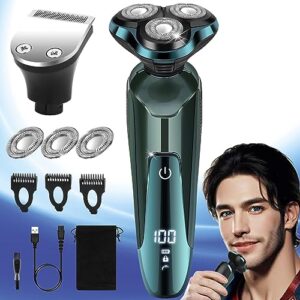 electric razor for men, 2023 men’s electric shavers rotary led display/waterproof/rechargeable, electric shaver for men cordless floating head replaceable blades portable travel razor idea gift