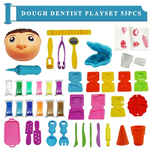 GOVOY Play Clay Dough Dentist Set Doctor Drill and Fill Dentist Toy Smile Dentist Kit Pretend Play Set 53pcs for Kids 3 Years Old and UP