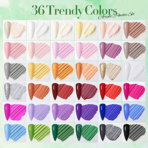 BORN PRETTY Acrylic Powder Set 36 Colors Acrylic Nail Powder Nude Pink Blue Yellow Purple Red Glitter Professional Polymer 3D Acrylic Nail Art Kit for French Nail Extension All Seasons Nail Carving