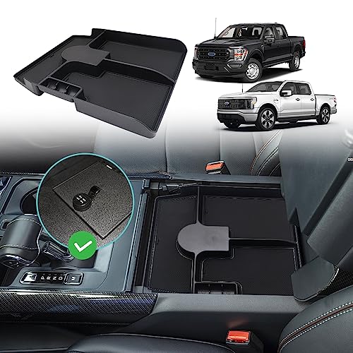 BestEvMod for F150& Lightning Center Console Organizer,Insert Center Console Safe Box Tray Only Fit Installed OEM Safe Box Vault Compatible with 2021-2023 Ford F150 F-150 Lightning Accessories (Black)