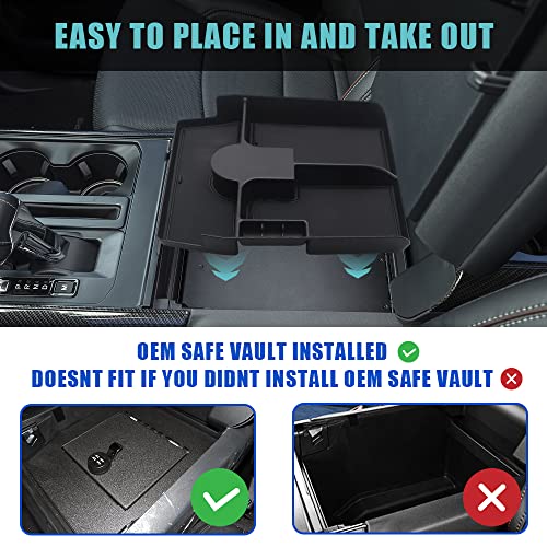 BestEvMod for F150& Lightning Center Console Organizer,Insert Center Console Safe Box Tray Only Fit Installed OEM Safe Box Vault Compatible with 2021-2023 Ford F150 F-150 Lightning Accessories (Black)