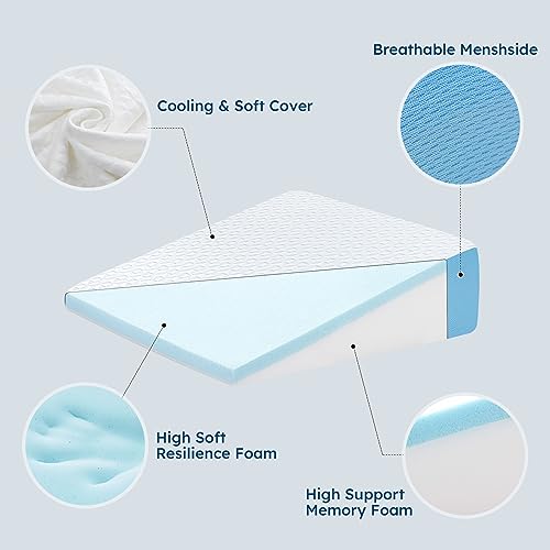 ColdHunter 7.5" Wedge Pillow for Sleeping: Bed Wedge After Surgery, Cooling Memory Foam Pillow for Back Support and Leg Elevation, Triangle Pillow for Sleeping Acid Reflux & Heartburn & GERD & Snoring