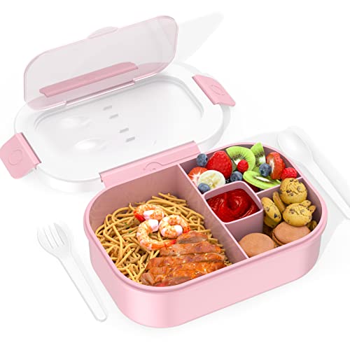 RGNEIN Bento Box Adult Lunch Box, 1300 ML 4-Compartment Bento Lunch Box for Kids, No BPA, Lunch Containers for Adults Come with Fork and Spoon, Leak Proof, Microwaveable, Dishwasherable (PK)