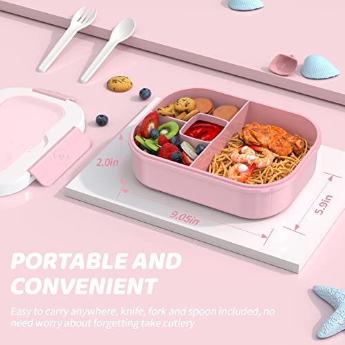 RGNEIN Bento Box Adult Lunch Box, 1300 ML 4-Compartment Bento Lunch Box for Kids, No BPA, Lunch Containers for Adults Come with Fork and Spoon, Leak Proof, Microwaveable, Dishwasherable (PK)