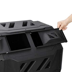 HomGarden Compost Bin from BPA Free Material for Garden and Outdoor, 43 Gallon Dual Chamber Rotating Tumbling Composter with Sliding Door, Black