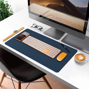 Leather Desk Pad Protector,PU Leather Dual Side Large Mouse Pad, Non-Slip and Waterproof Writing Mat 31.5" x 15.7",Laptop Desk Table Protector for Office Work and Home Decoration (Dark Blue + Yellow)