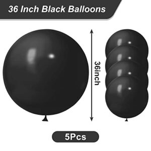 RUBFAC 36in Black Giant Balloons, 5pcs Black Latex Helium Balloons for Birthday Party Photo Shoot Wedding Baby Shower Decoration