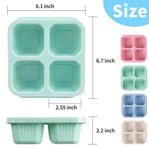 buluker 4 Pack Bento Snack Containers Set， 4 Compartment Food Storage Containers Wheat Straw Meal Prep Lunch Box Plastic Food Storage Containers, Microwave and Dishwasher Safe (4colour)