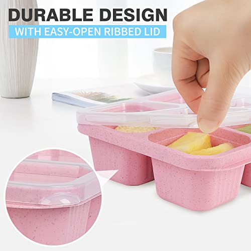 buluker 4 Pack Bento Snack Containers Set， 4 Compartment Food Storage Containers Wheat Straw Meal Prep Lunch Box Plastic Food Storage Containers, Microwave and Dishwasher Safe (4colour)