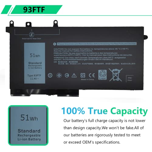 11.4V 51Wh 93FTF Laptop Battery for Dell Latitude 5580 5590 5591 5480 5490 5491 5280 5288 5488 5495 E5280 E5480 E5580 Precision 15 3520 3530 GJKNX D4CMT 3DDDG 083XPC 83XPC 4YFVG