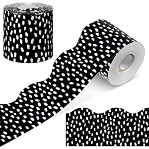 zonon 65 feet bulletin board borders dots decorative bulletin border rolled blackboard straight wavy trim borders back to school decoration for classroom and home (wavy white dot)