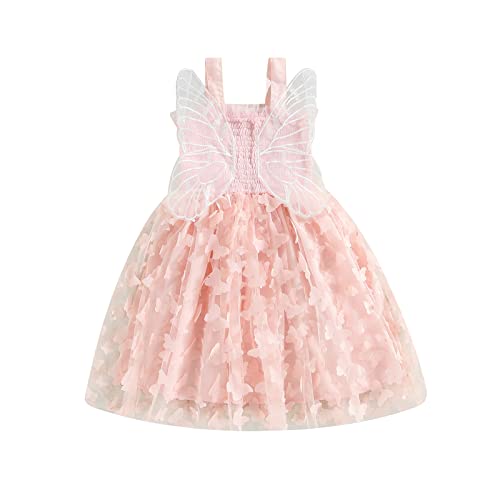 Toddler Baby Girl Butterfly Wings Dress Kids Girls Tulle Butterfly Wing Skirt Princess Sleeveless Birthday Tutu Party Dress (A Pink, 6-12 Months)