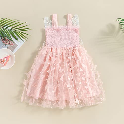 Toddler Baby Girl Butterfly Wings Dress Kids Girls Tulle Butterfly Wing Skirt Princess Sleeveless Birthday Tutu Party Dress (A Pink, 6-12 Months)