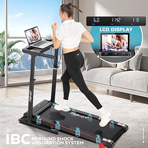 Treadmill with Desk Workstation & Adjustable Height, 300 LBS Weight Capacity, Folding Treadmill with Incline, Bluetooth Speaker & App, Portable Walking Pad Treadmill with Desktop for Home Office