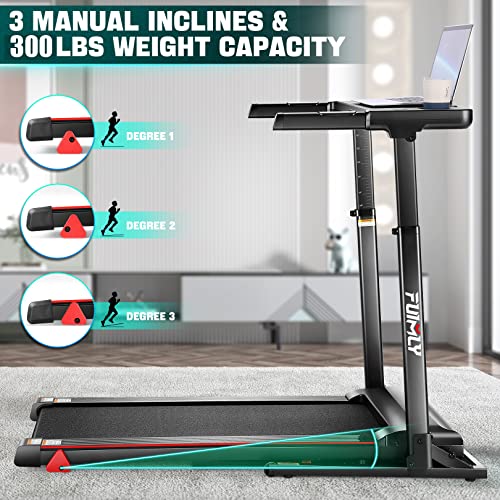 Treadmill with Desk Workstation & Adjustable Height, 300 LBS Weight Capacity, Folding Treadmill with Incline, Bluetooth Speaker & App, Portable Walking Pad Treadmill with Desktop for Home Office