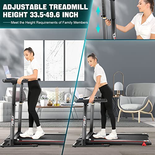 Treadmill with Desk Workstation & Adjustable Height, 300 LBS Weight Capacity, Folding Treadmill with Incline, Bluetooth Speaker & App, Portable Walking Pad Treadmill with Desktop for Home Office