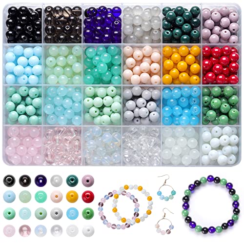 600PCS Glass Beads for Jewelry Making Bracelet Making kit Crystal Beads Mixed Healing Bead Rock Loose Nature Stone Gemstone for DIY Bracelet Necklace Essential Oil (Glass Beads)