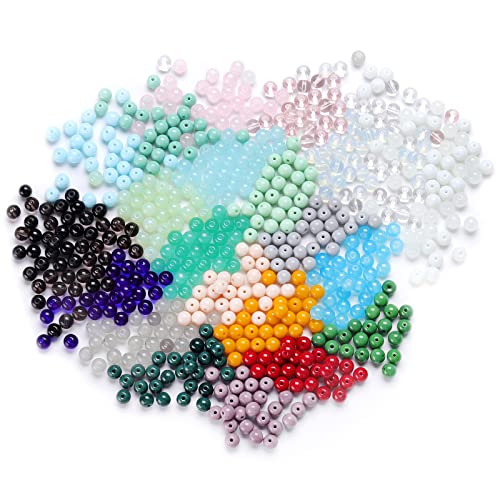 600PCS Glass Beads for Jewelry Making Bracelet Making kit Crystal Beads Mixed Healing Bead Rock Loose Nature Stone Gemstone for DIY Bracelet Necklace Essential Oil (Glass Beads)