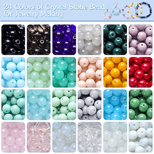 600PCS Glass Beads for Jewelry Making Bracelet Making kit Crystal Beads Mixed Healing Bead Rock Loose Nature Stone Gemstone for DIY Bracelet Necklace Essential Oil (Glass Beads)