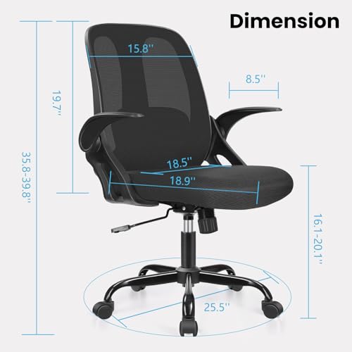 Razzor Office Chair, Ergonomic Computer Desk Chair with 2D Lumbar Support and Flip-up Arms, Swivel Breathable Mesh Task Chair with Adjustable Height for Home Office