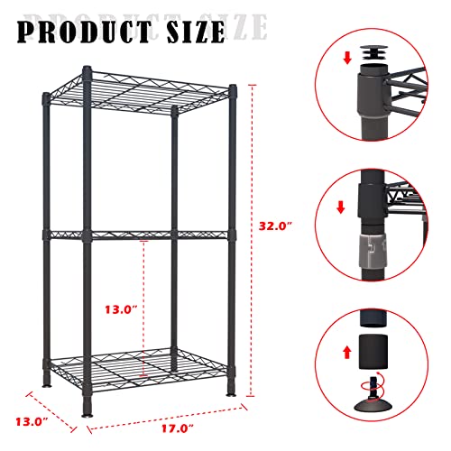 ZHAZHADI 3 Tier Fixed Layer Spacing Storage Shelf Metal Storage Rack Wire Shelving Unit Storage Shelves Metal 396Lbs Capacity 17" L x 13" W x 32" H for Pantry Closet Kitchen Laundry Black