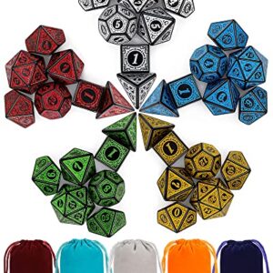 CiaraQ Polyhedral Dice with 5 Pouches, 5 Sets of Retro Dice for MTG DND Board Games, 35 Pieces