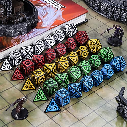 CiaraQ Polyhedral Dice with 5 Pouches, 5 Sets of Retro Dice for MTG DND Board Games, 35 Pieces