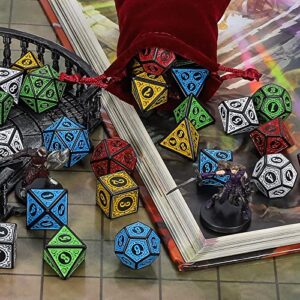 CiaraQ Polyhedral Dice with 5 Pouches, 5 Sets of Retro Dice for MTG DND Board Games, 35 Pieces