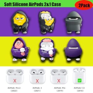 Rvesce [2Pack] Cute Airpod Case for Airpod 2/1,Funny Fun Kawaii Fashion Cartoon 3D Case for AirPods 1&2nd with Cleaner kit&Keychain and Lanyard for Kids Women Men