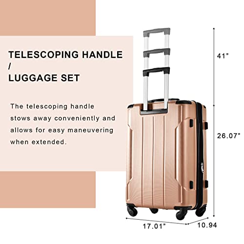 Merax Hardside Luggage Sets 3 Piece Suitcase Set Carry On Expandable Luggage with TSA Lock Spinner Wheels for Men Women (Gold)