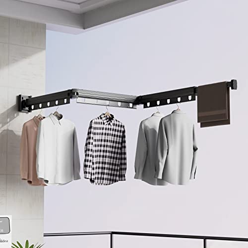 Foldable Wall Hung Clothes Drying Rack, Retractable Laundry Drying Rack Clothes Airer Indoor Folding, Space Saving Clothes Drying Rack Wall Mounted for Balcony, Laundry, Bathroom, Patio,3 rods